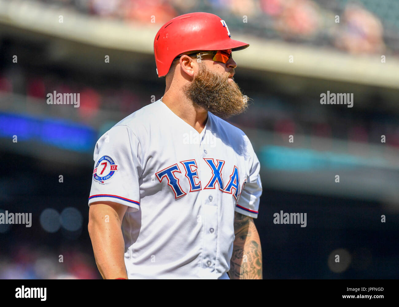 July 30, 2017: Texas Rangers first baseman Mike Napoli #5 during an MLB ...