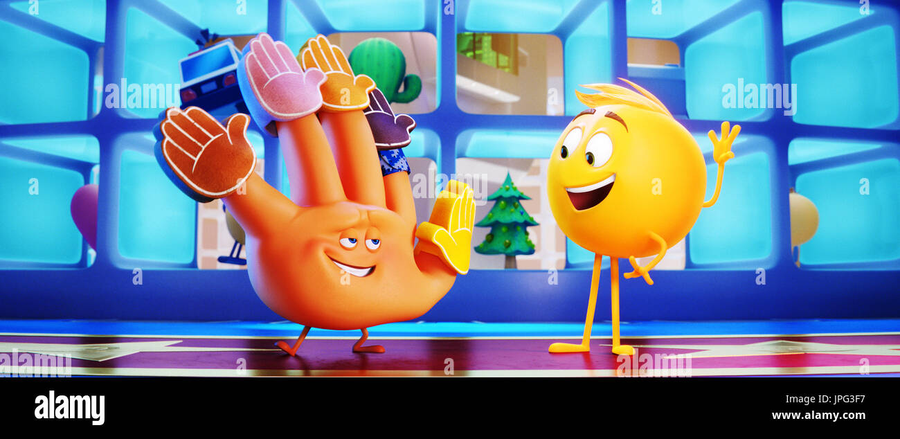 THE EMOJI MOVIE, from left: Hi-5 (voice: James Corden), Gene (voice: T ...