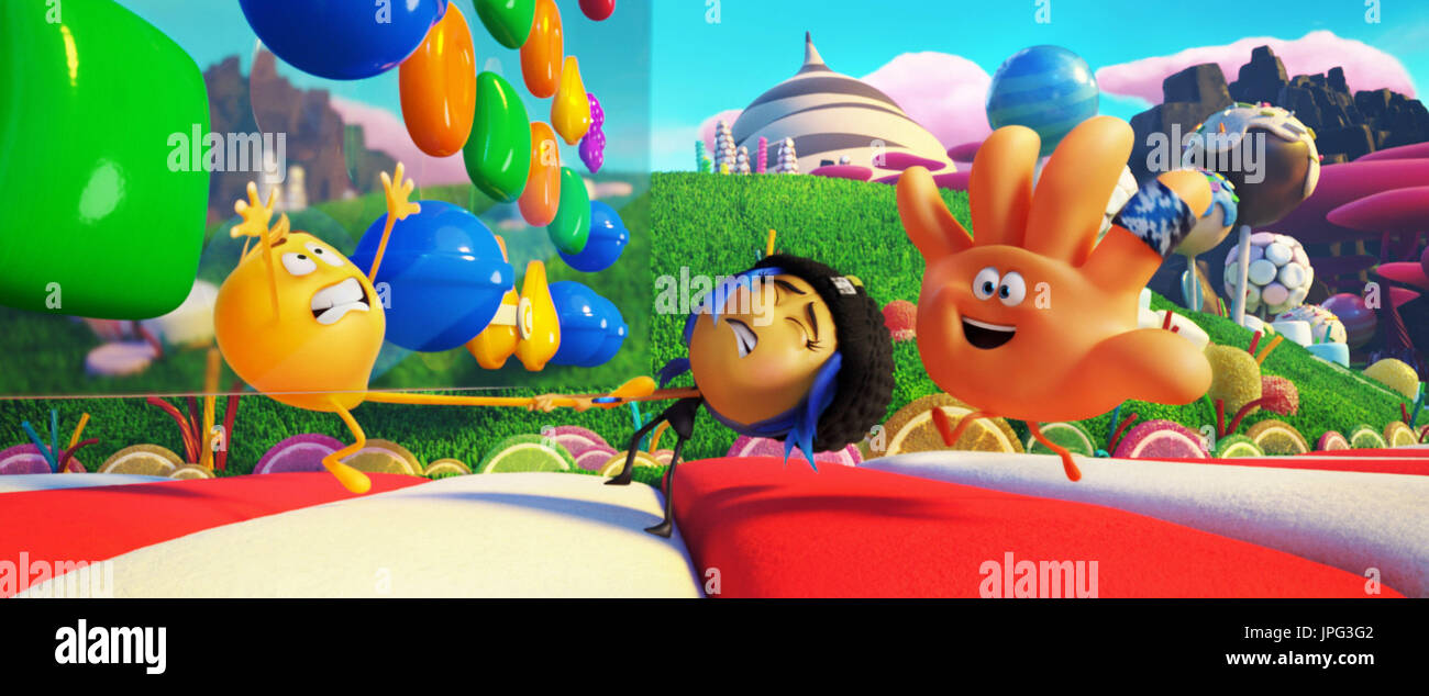 THE EMOJI MOVIE, from left: Gene (voice: T.J. Miller), Jailbreak (voice ...