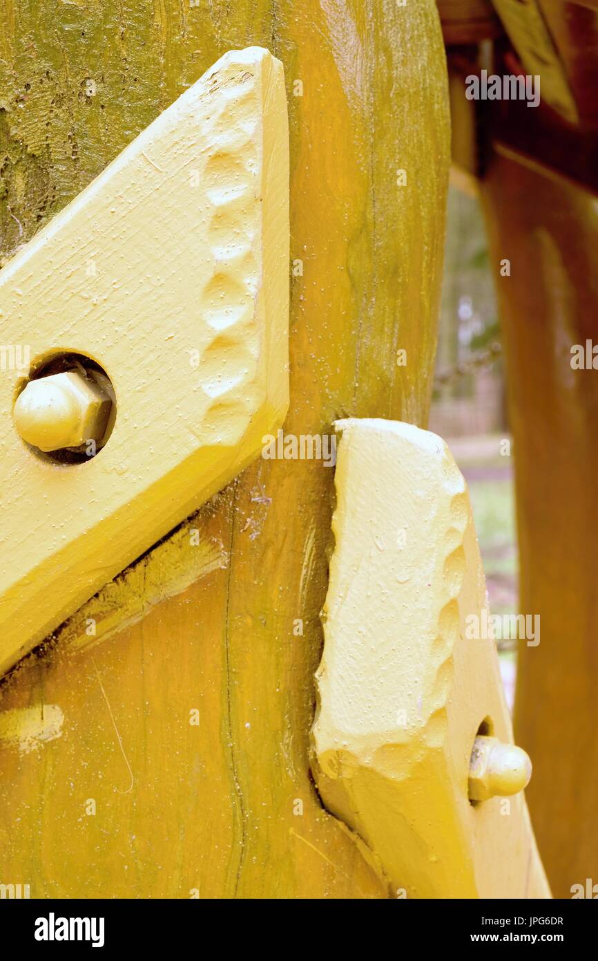 Steel screw joint point of wooden beams and wooden construction Stock ...