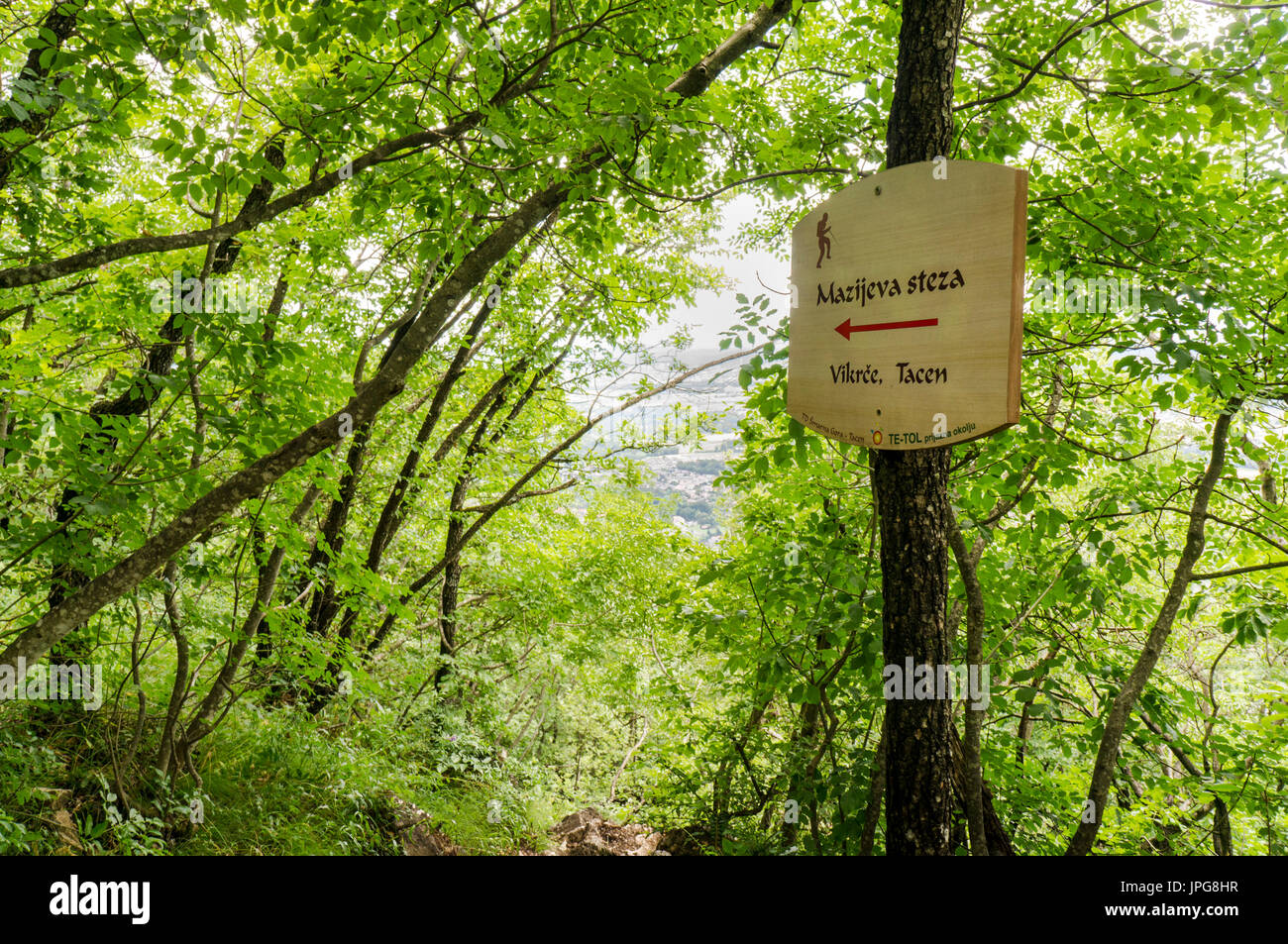 Trail mark on the path to Smarna gora, a popular hike from Ljubljana ...