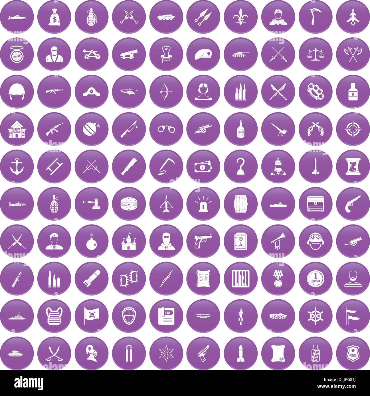 100 weapons icons set purple Stock Vector Image & Art - Alamy