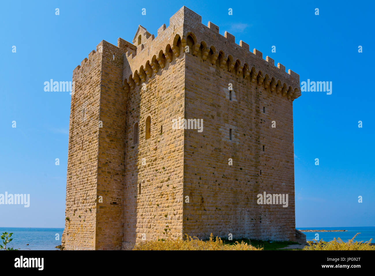a view of the medieval fortified monastery of the Lerins Abbey in the ...