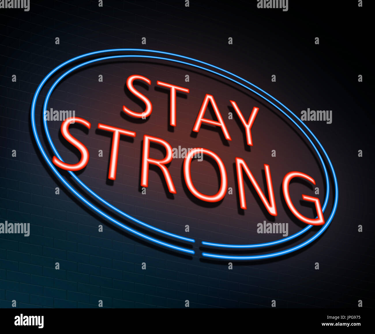 3d Illustration depicting an illuminated neon sign with a stay strong ...
