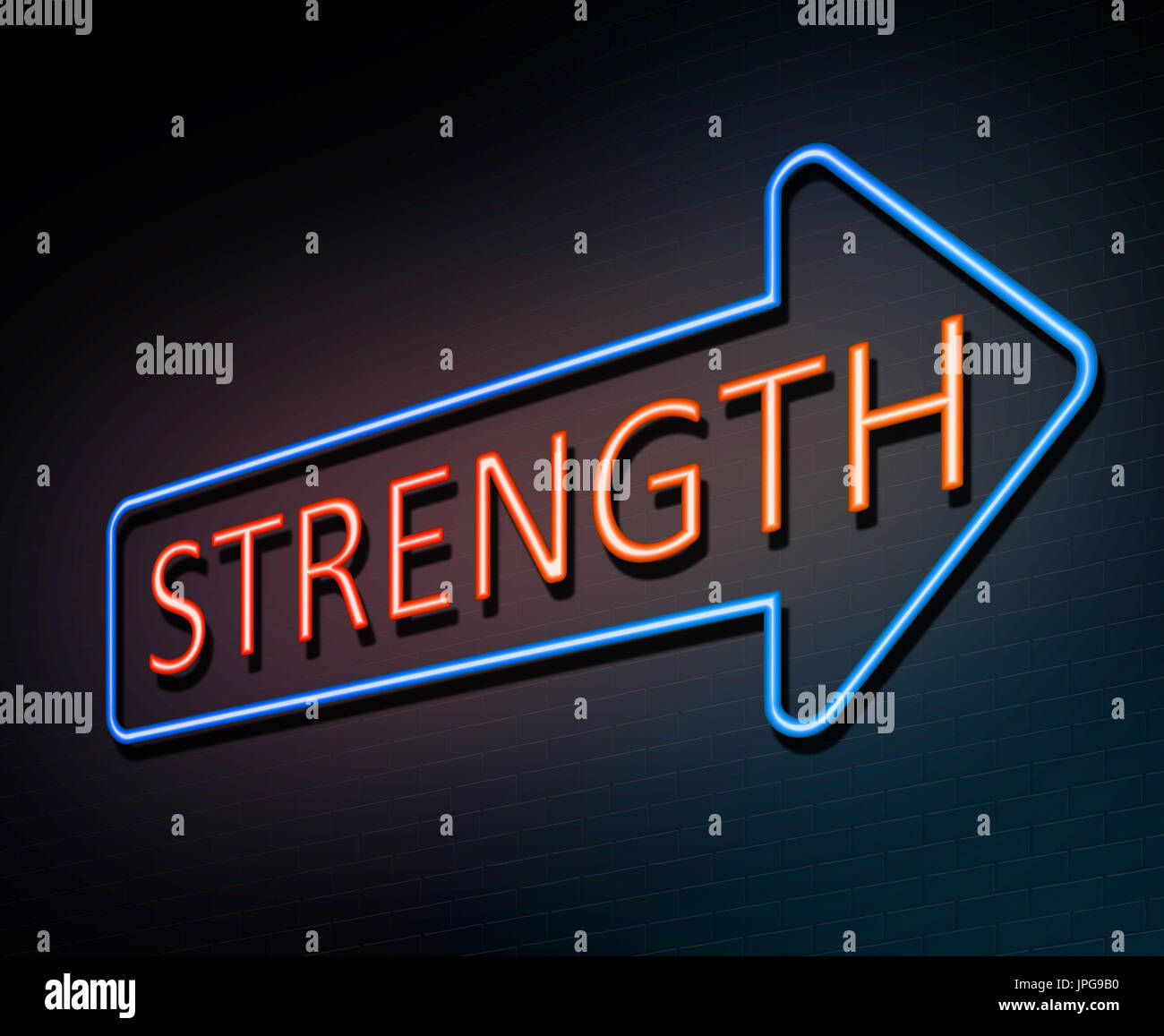 3d Illustration depicting an illuminated neon sign with a strength ...
