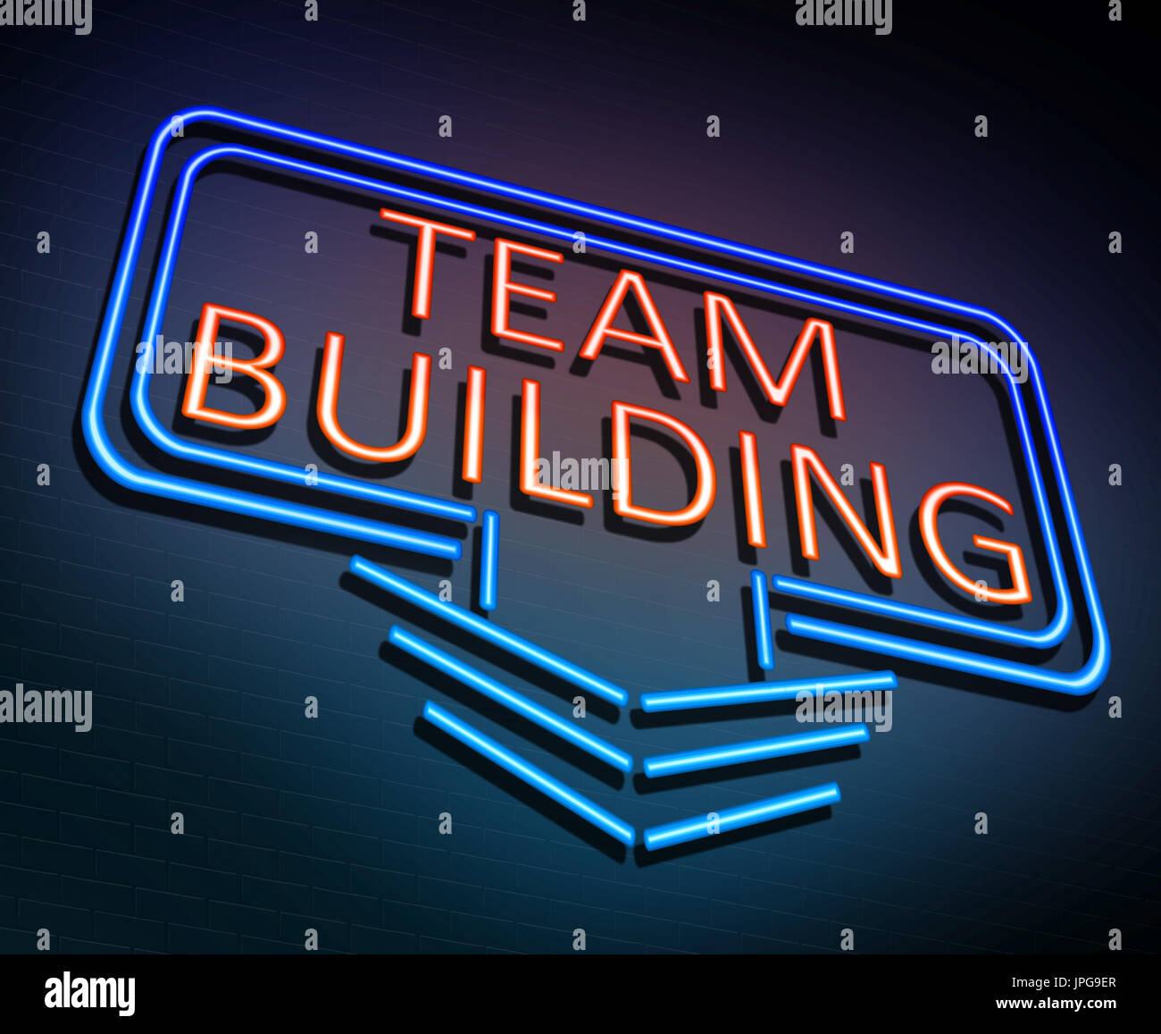 3d Illustration depicting an illuminated neon sign with a team building ...