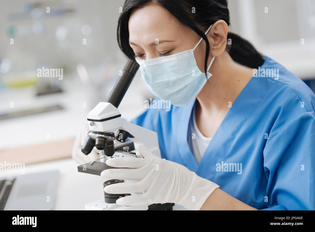Woman working workplace microscope hi-res stock photography and images ...