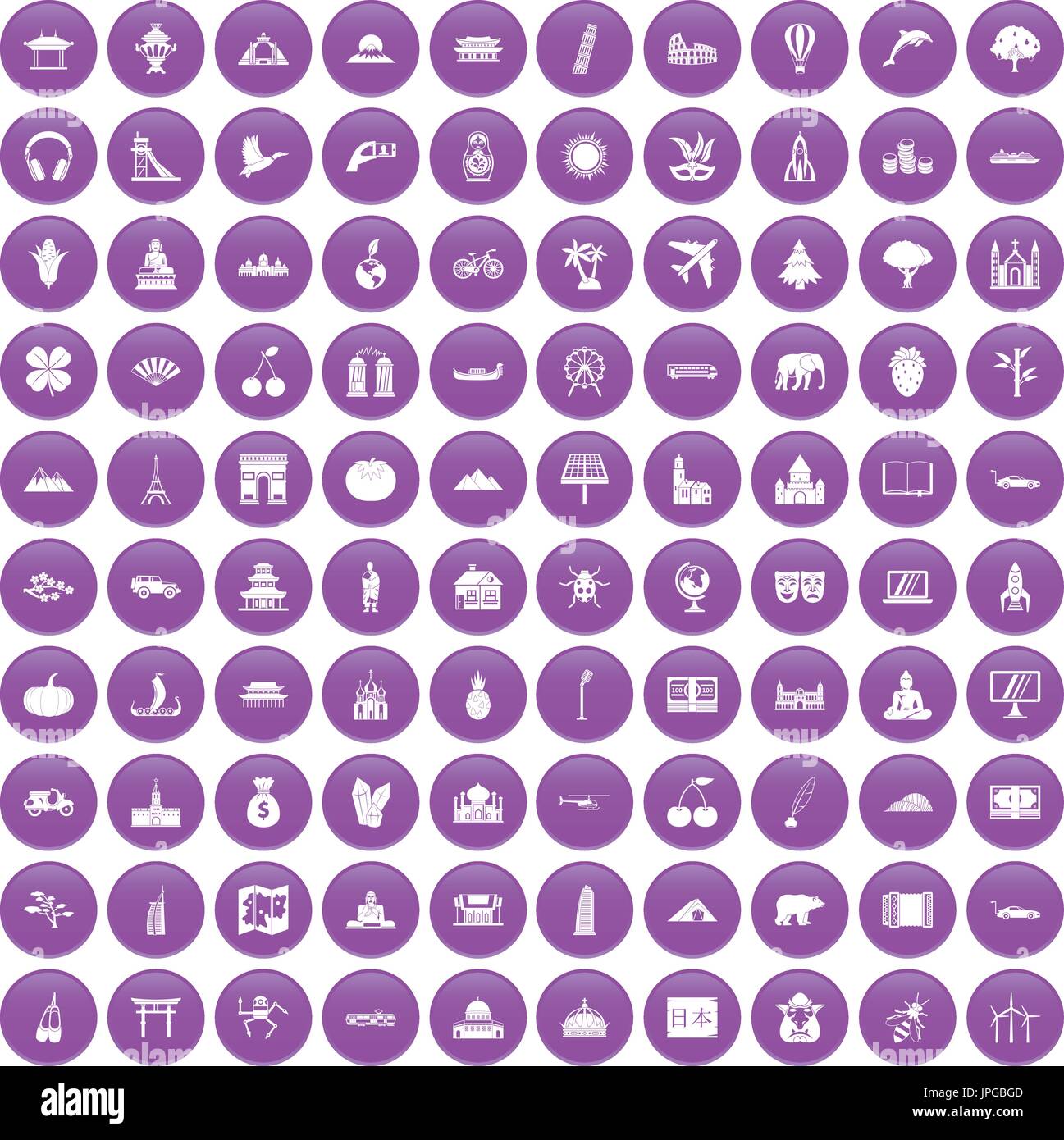 100 world icons set purple Stock Vector Image & Art - Alamy