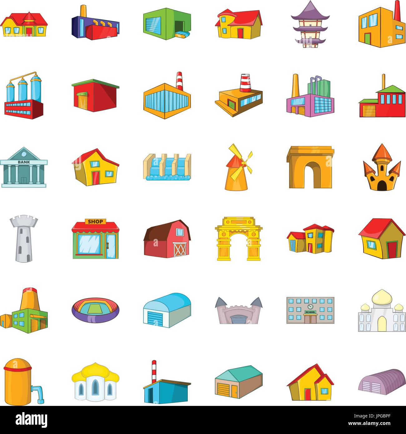 Town, building icons set, cartoon style Stock Vector Image & Art - Alamy