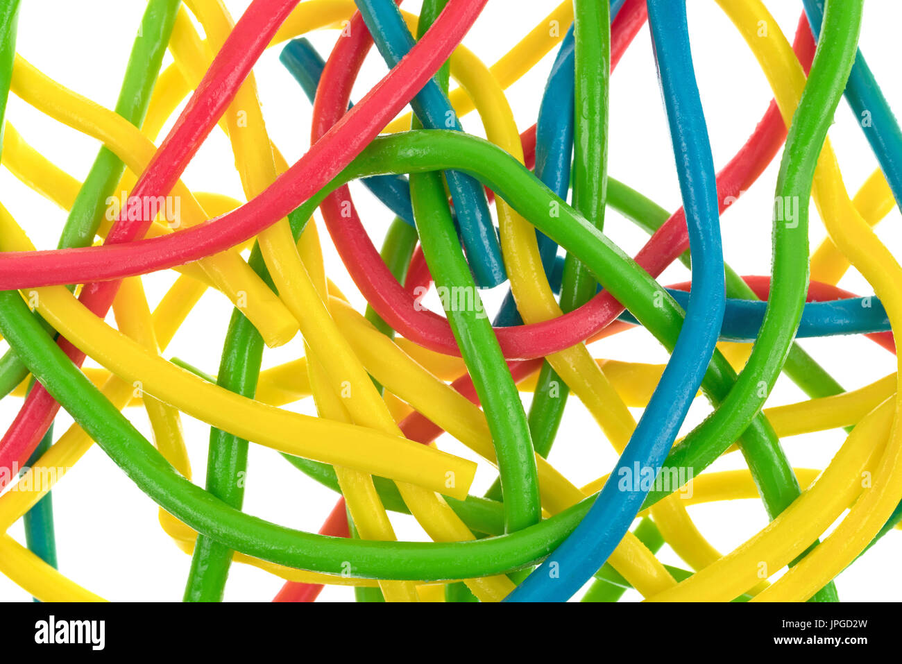 Top close view of colorful string candy on a white background Stock ...