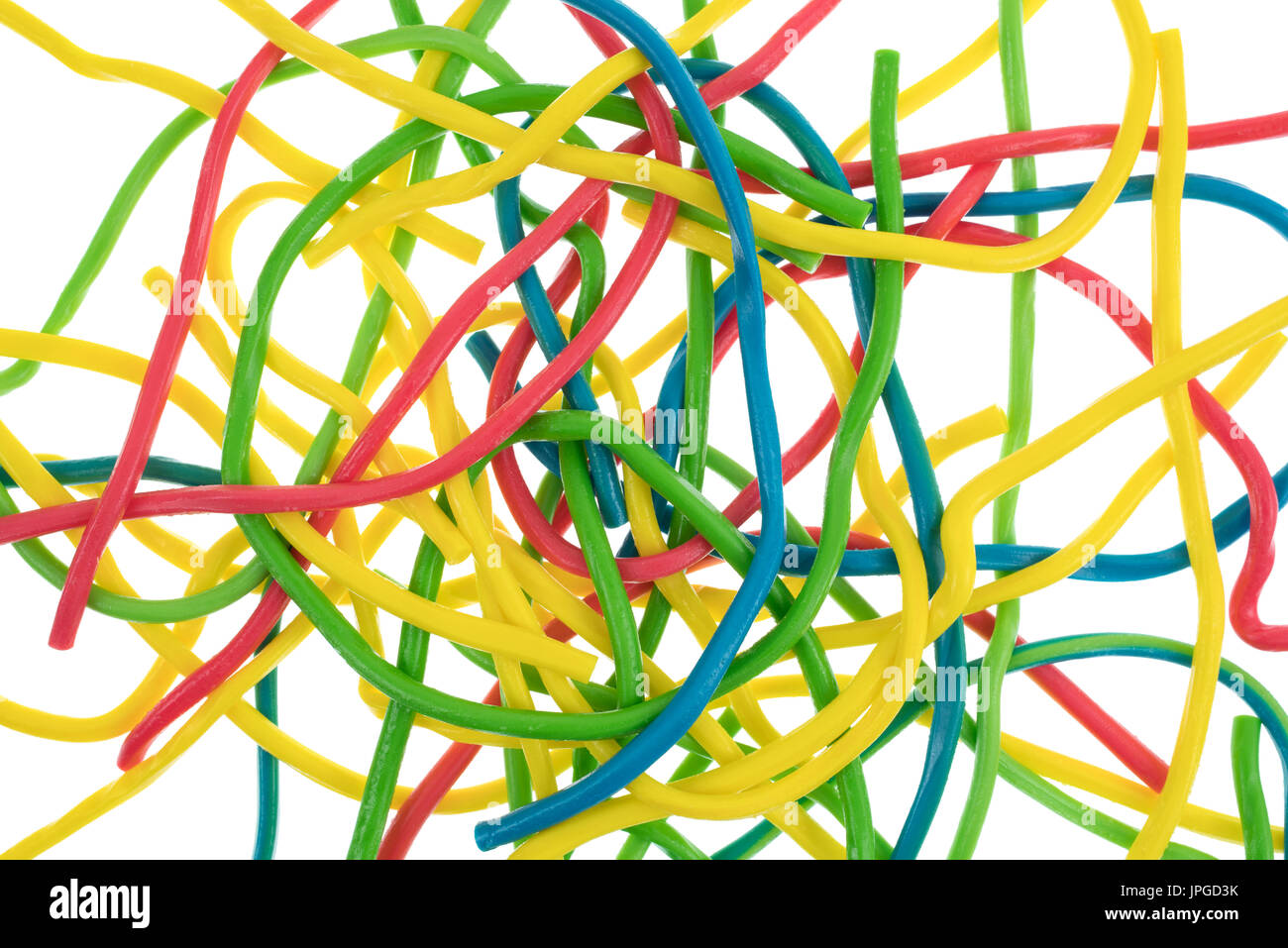 Top view of colorful string candy on a white background Stock Photo - Alamy