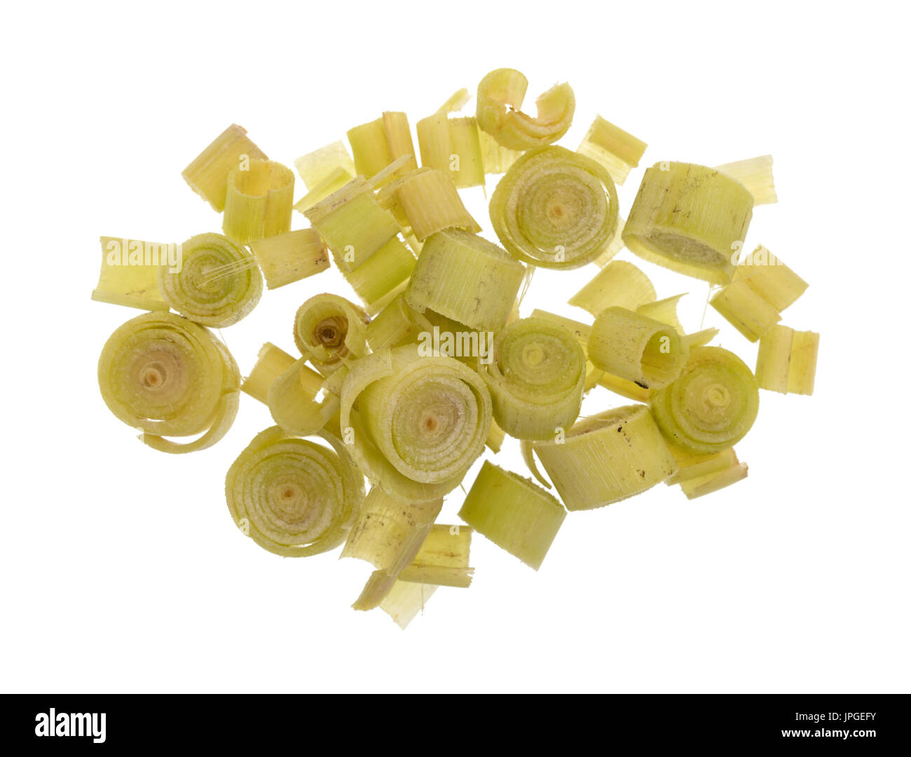 Top view of a lemon grass stalk that has been cut into sections ...