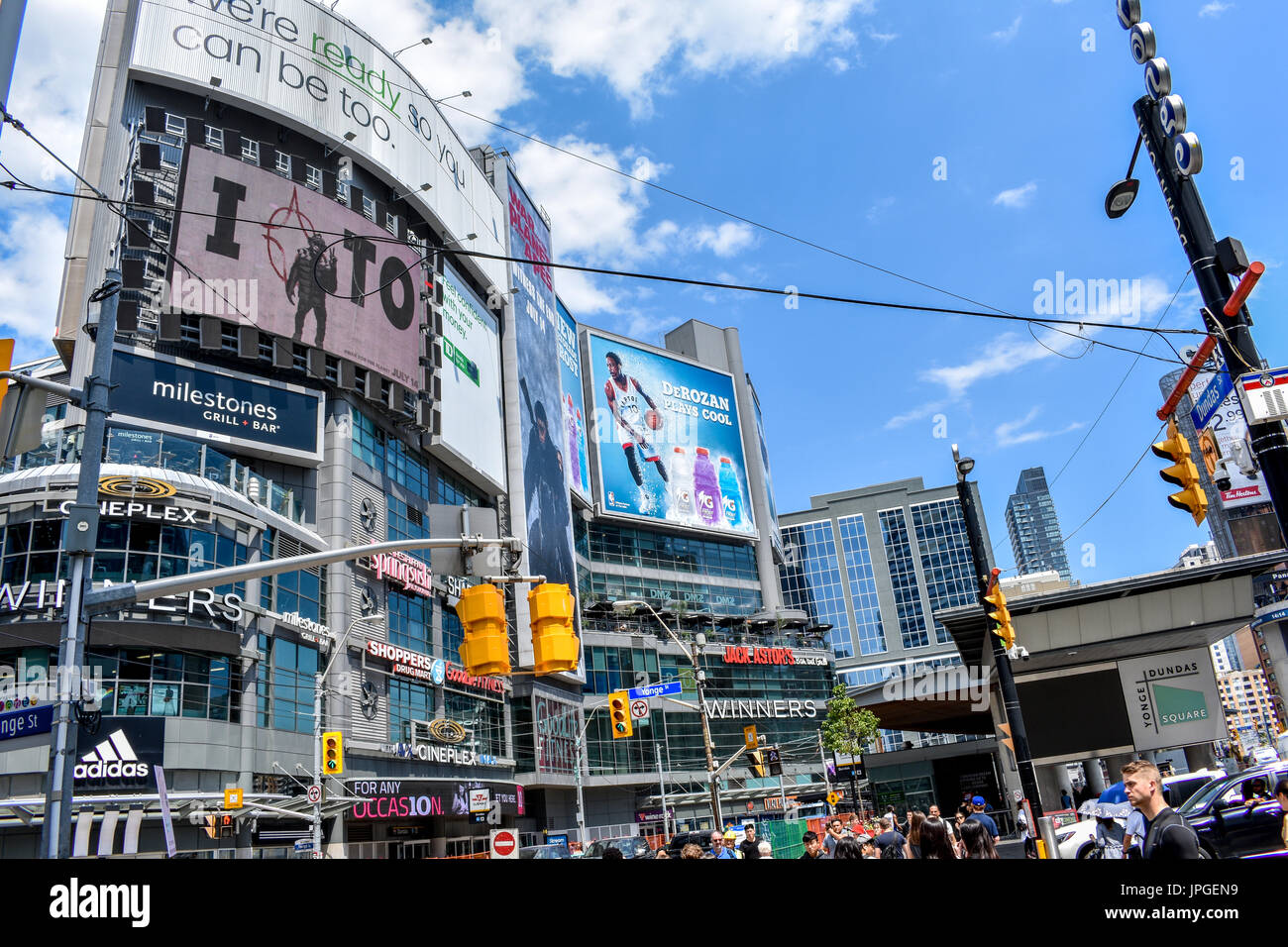 downtown city intersection with buildings Stock Photo - Alamy