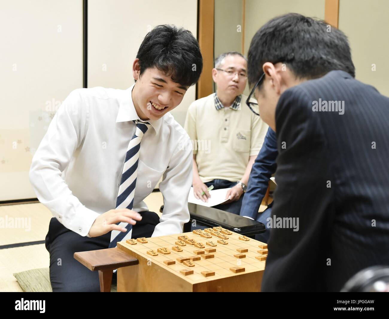 Sota Fujii (L), youngest professional "shogi" Japanese chess player at ...