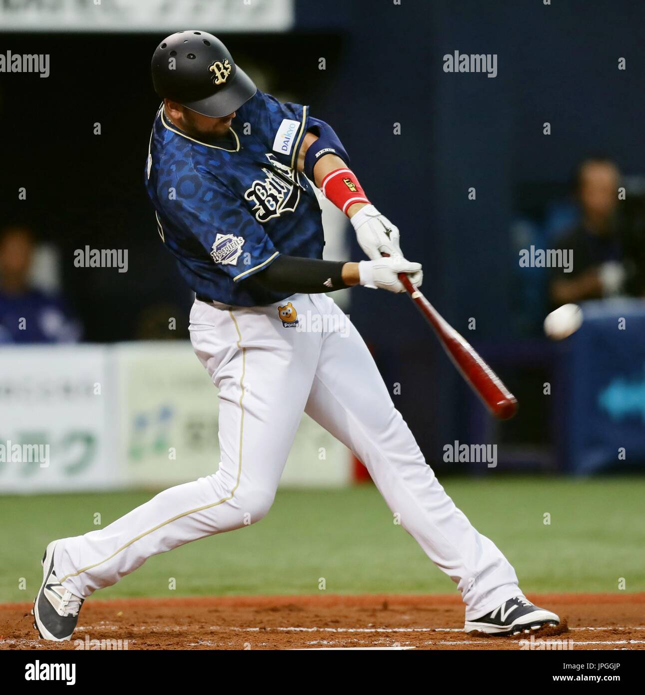 Chris Marrero of the Orix Buffaloes belts a one-run homer in the fourth ...
