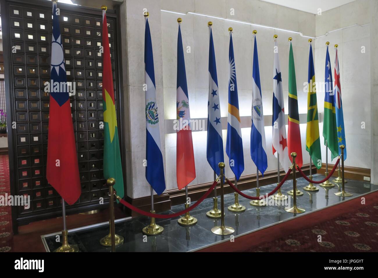 Among the national flags of Taiwan's diplomatic allies in the lobby of ...