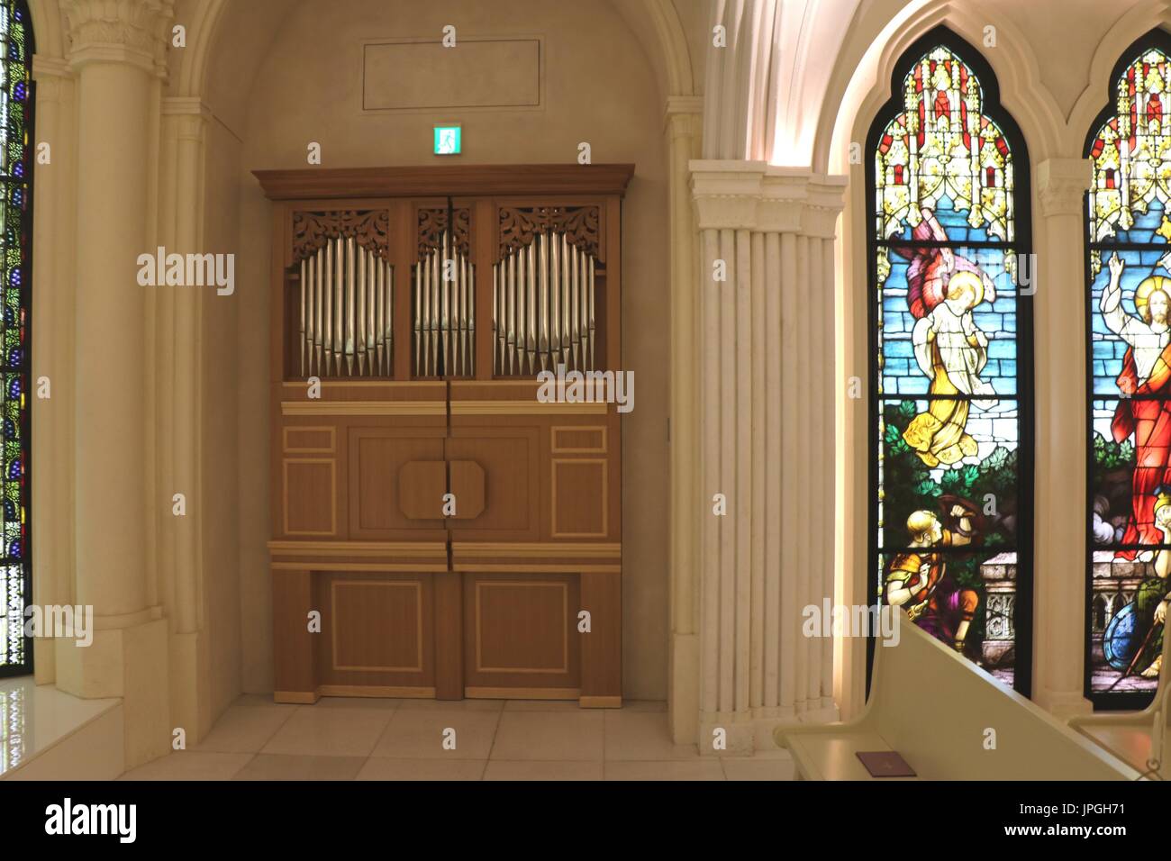 A pipe organ on display at St. Raphael Chapel Ginza in Tokyo's upscale ...