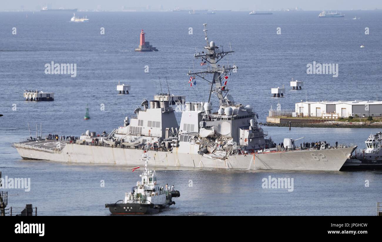 The U.S. Navy's guided-missile destroyer Fitzgerald arrives at the U.S ...