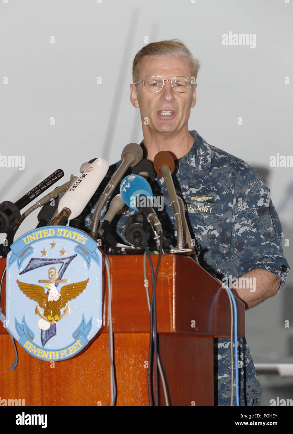 Vice Adm. Joseph Aucoin, commander of the U.S. 7th Fleet, attends a ...
