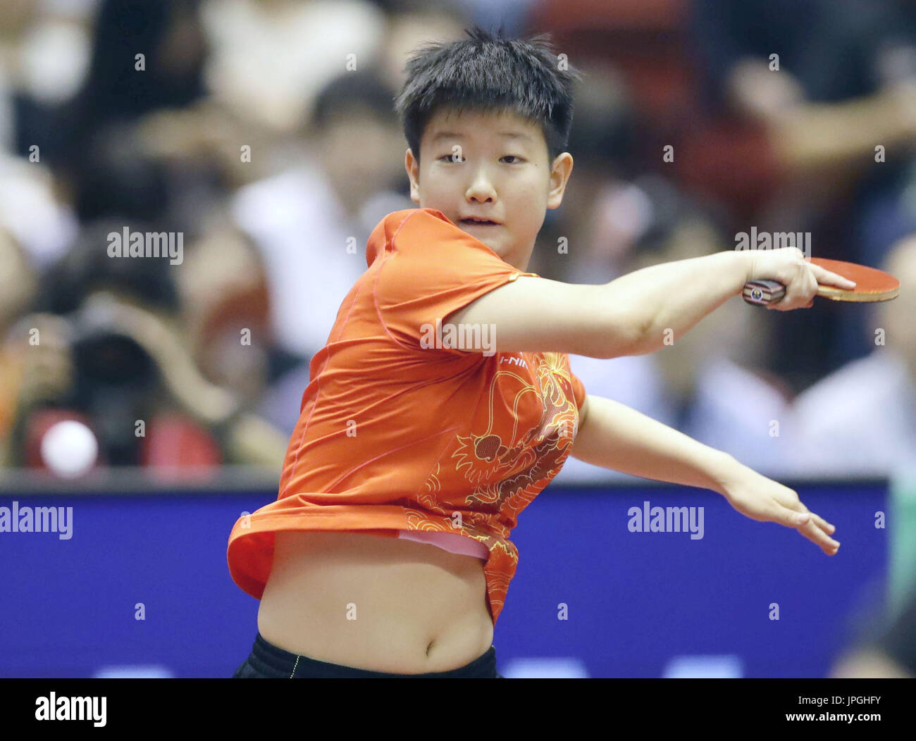 Sun Yingsha hits a forehand en route to winning the women's singles ...