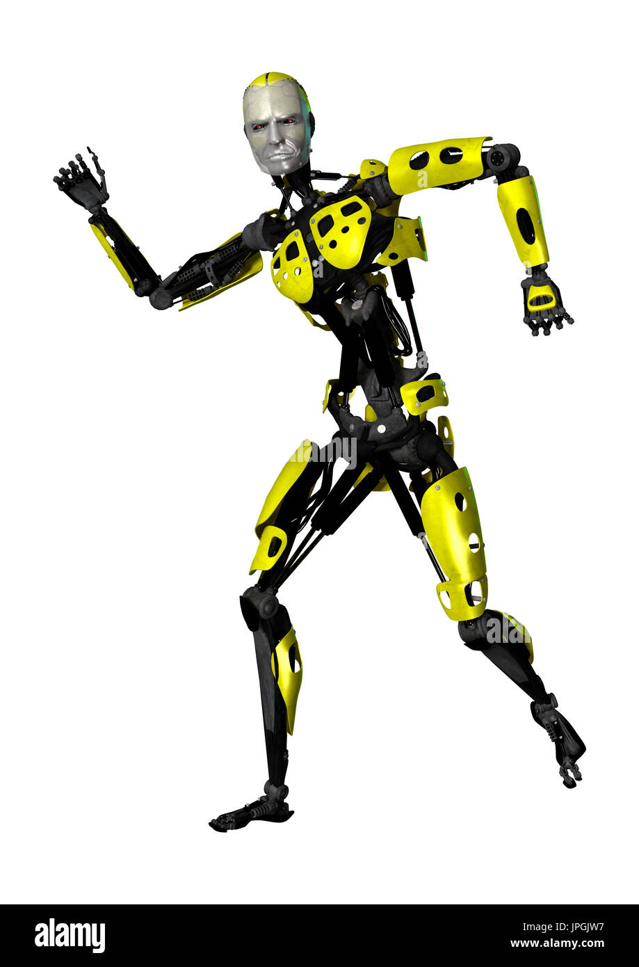3D rendering of a male robot dancing isolated on white background Stock ...