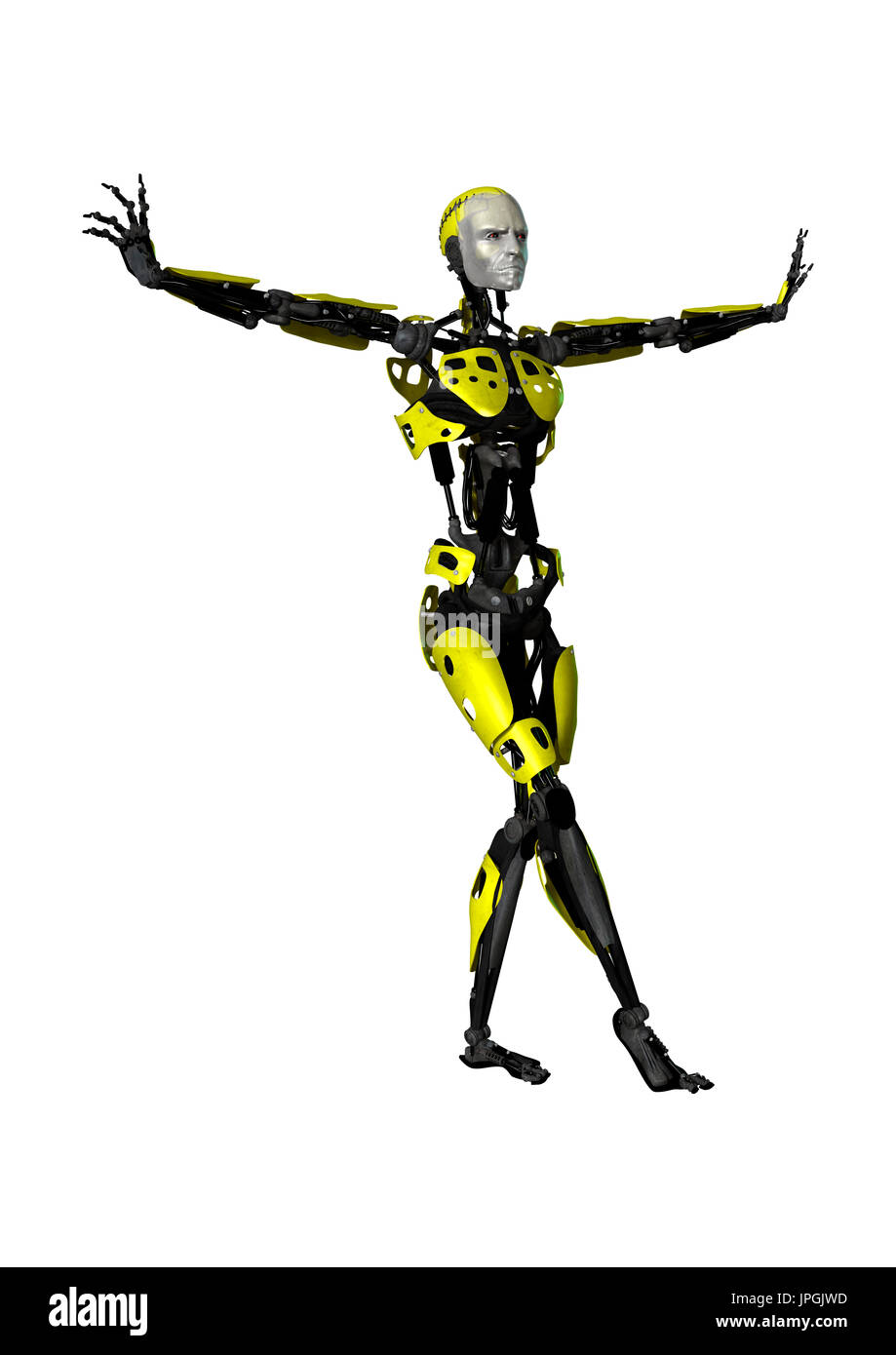 3D rendering of a male robot dancing isolated on white background Stock ...
