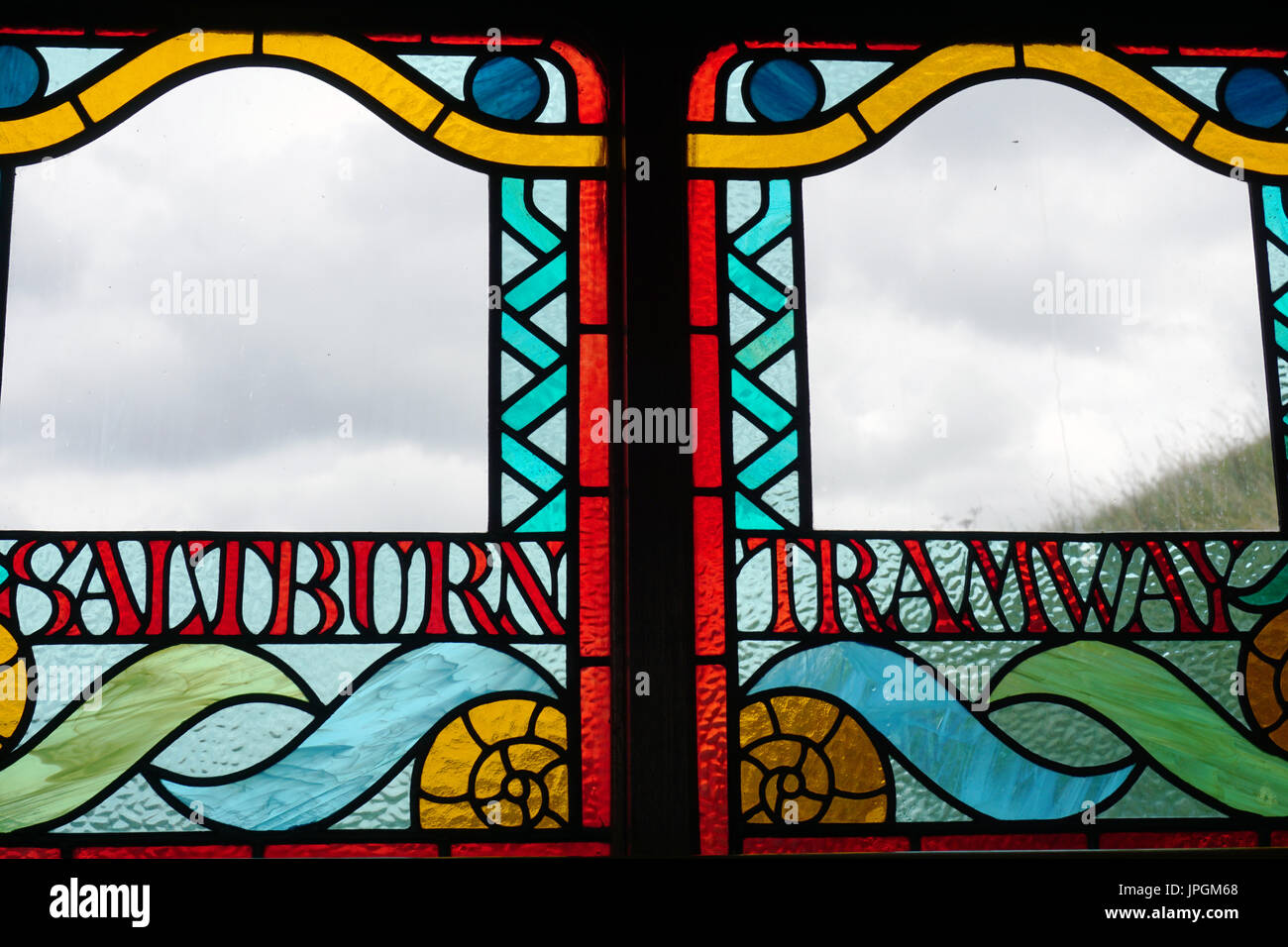 Saltburn Pier Cliff Lift Stained Glass Tramway Windows Stock Photo - Alamy