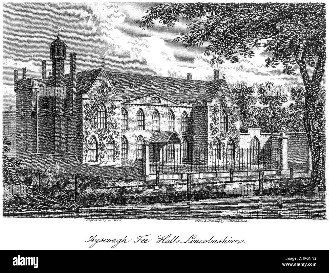 An engraving of Ayscough Fee (Ayscoughfee) Hall, Lincolnshire scanned ...
