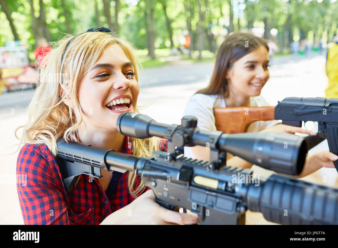 Shooting range woman fun hi-res stock photography and images - Alamy