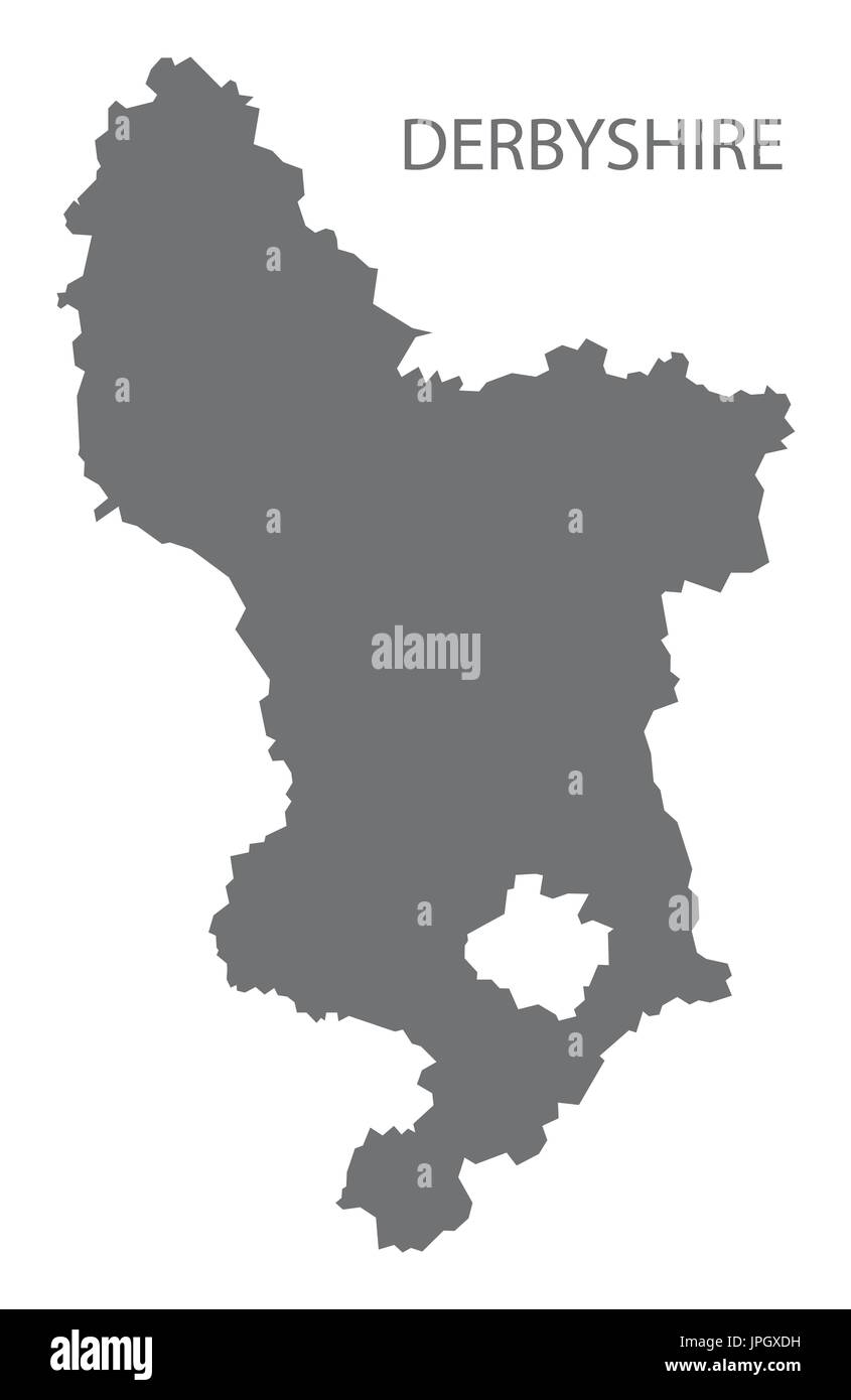 Derbyshire county map England UK grey illustration silhouette shape ...