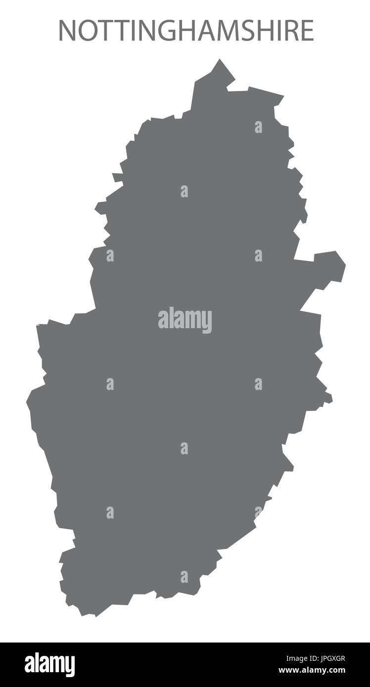 Nottinghamshire county map England UK grey illustration silhouette ...