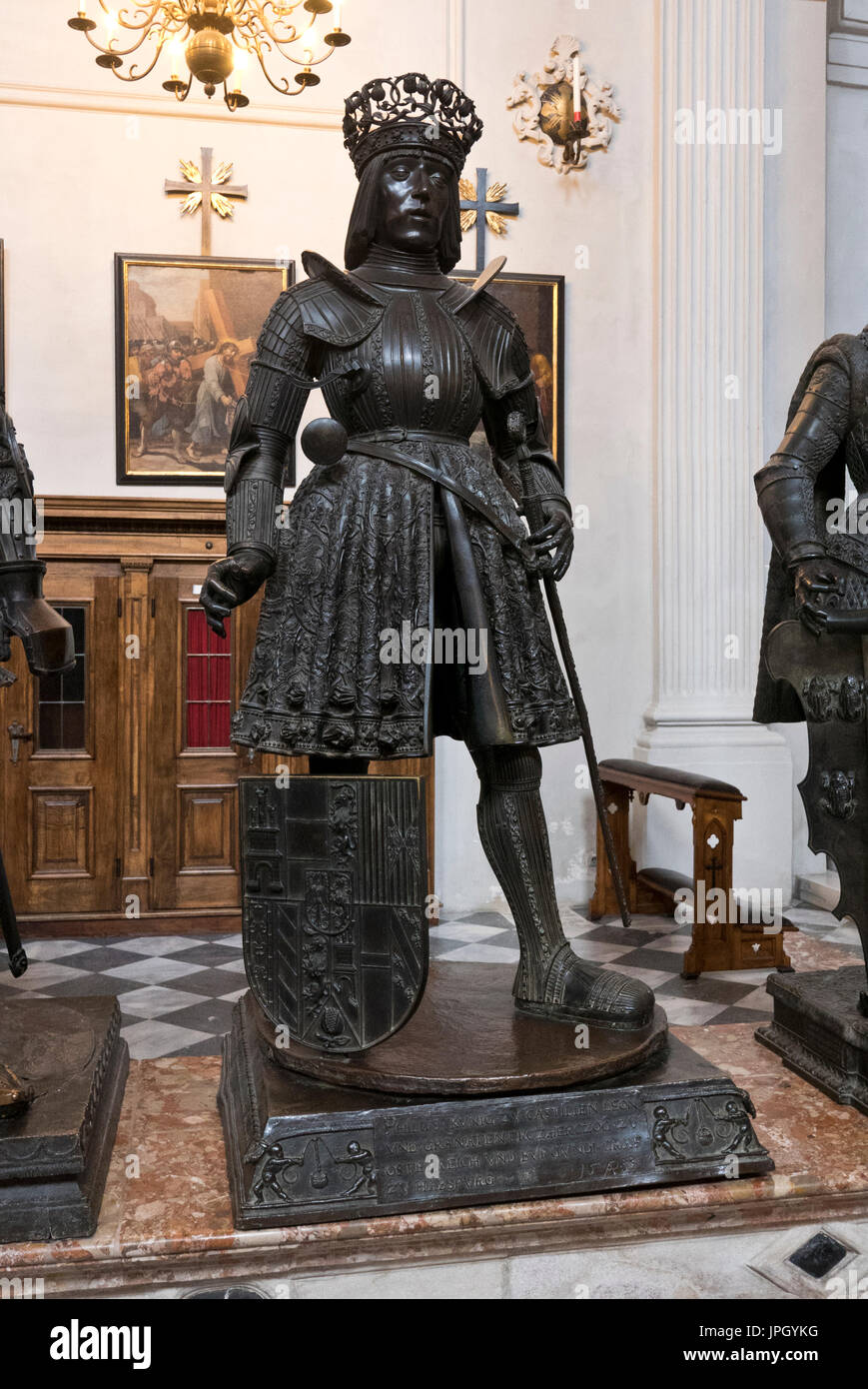 Bronze statues of historical figures in Hofkiche Church (Court Church ...