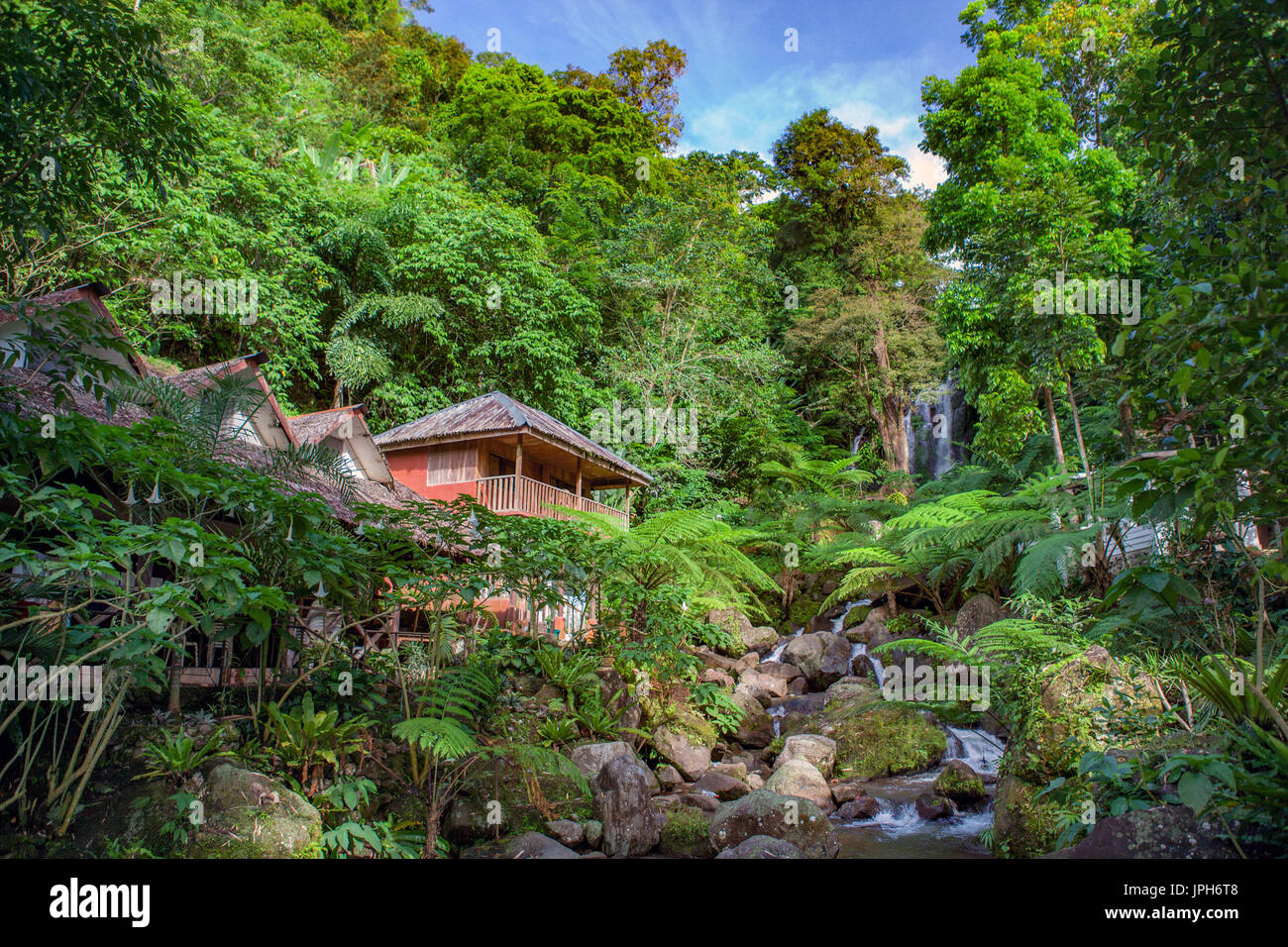 Stream, waterfall and overnight cottage at Pata-an Mountain Resort at ...