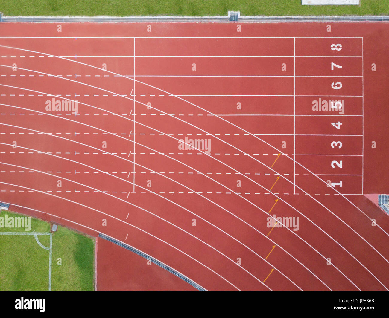 Starting point with running track lane numbers Stock Photo - Alamy