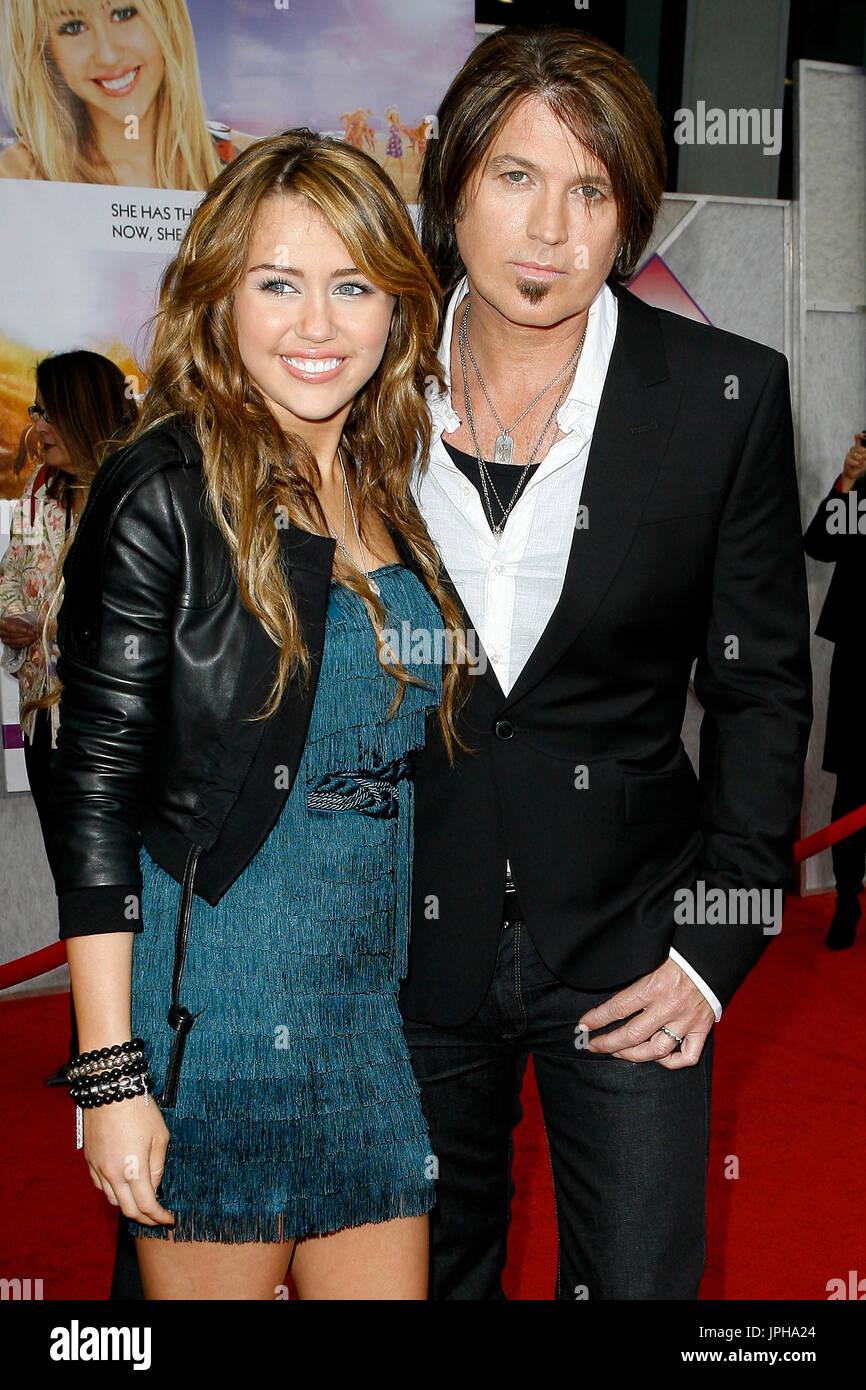 MIley Cyrus and Billy Ray Cyrus at the World Premiere of HANNAH MONTANA ...
