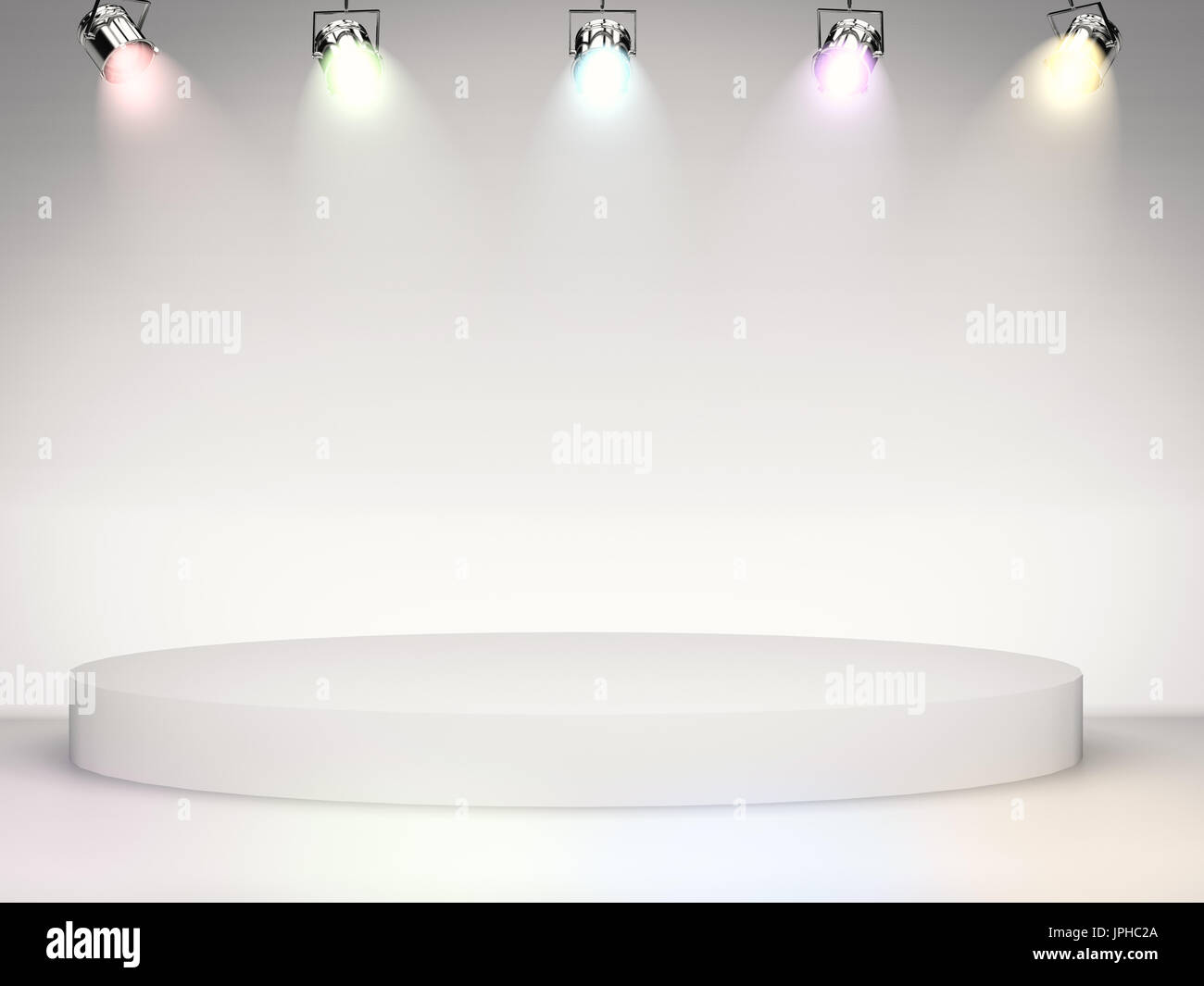 blank stage with shining lights on grey background Stock Photo - Alamy