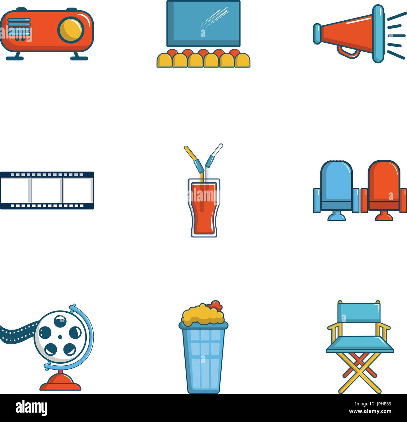 Private movie event icons set, cartoon style Stock Vector Image & Art ...