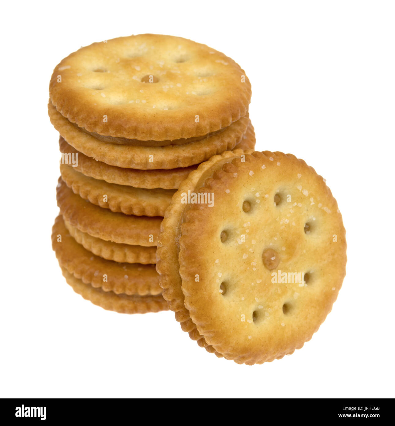 A stack of roasted peanut butter crackers with one in the front ...