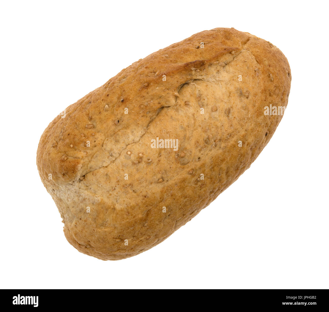 Top view of a small whole wheat bread loaf isolated on a white ...