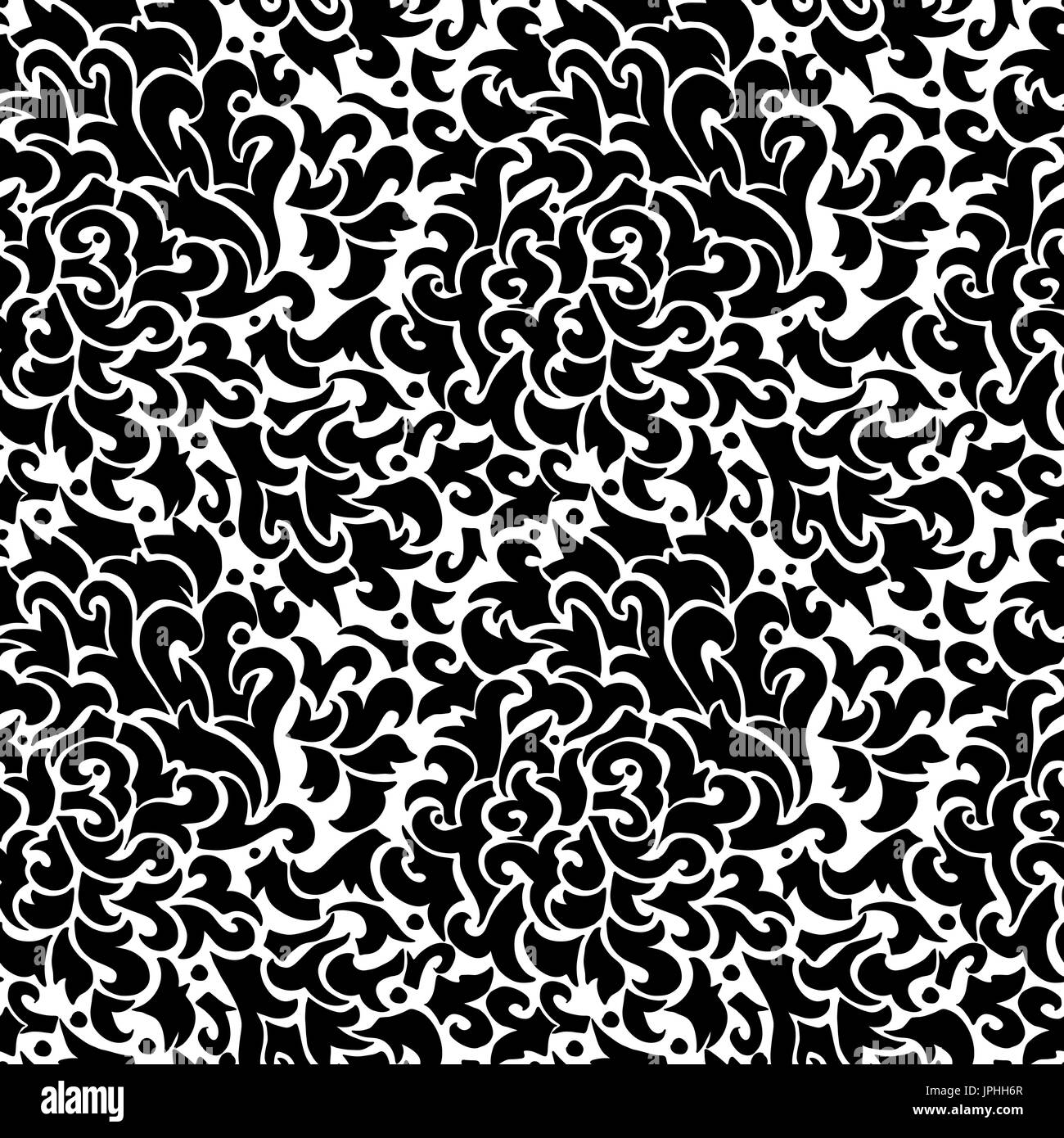 Black And White Seamless Pattern Vector Curls Illustration Monochrome Background Stock Vector