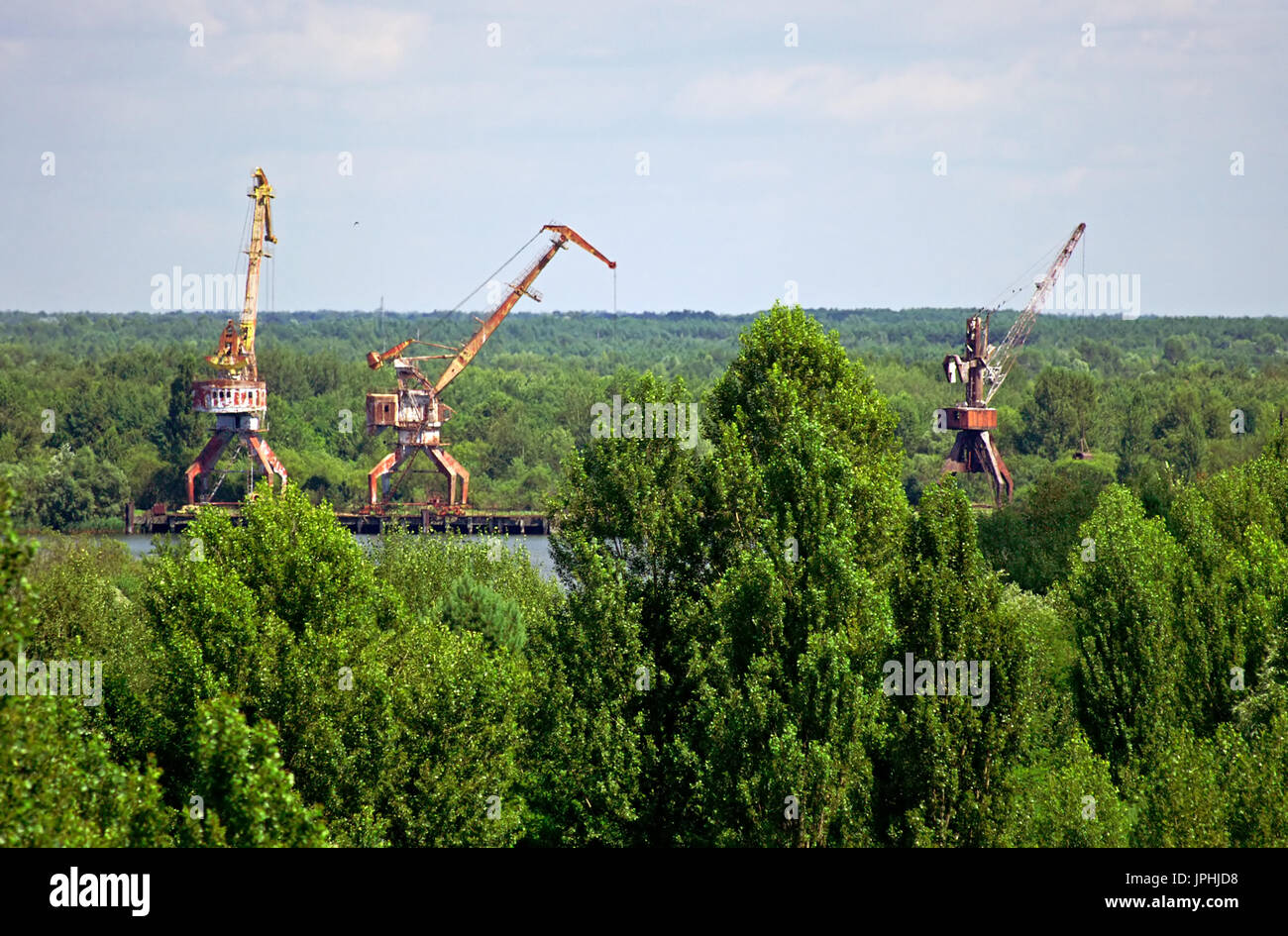 Abandoned industrial cranes in Chernobyl Zone. Chornobyl Disaster Stock ...