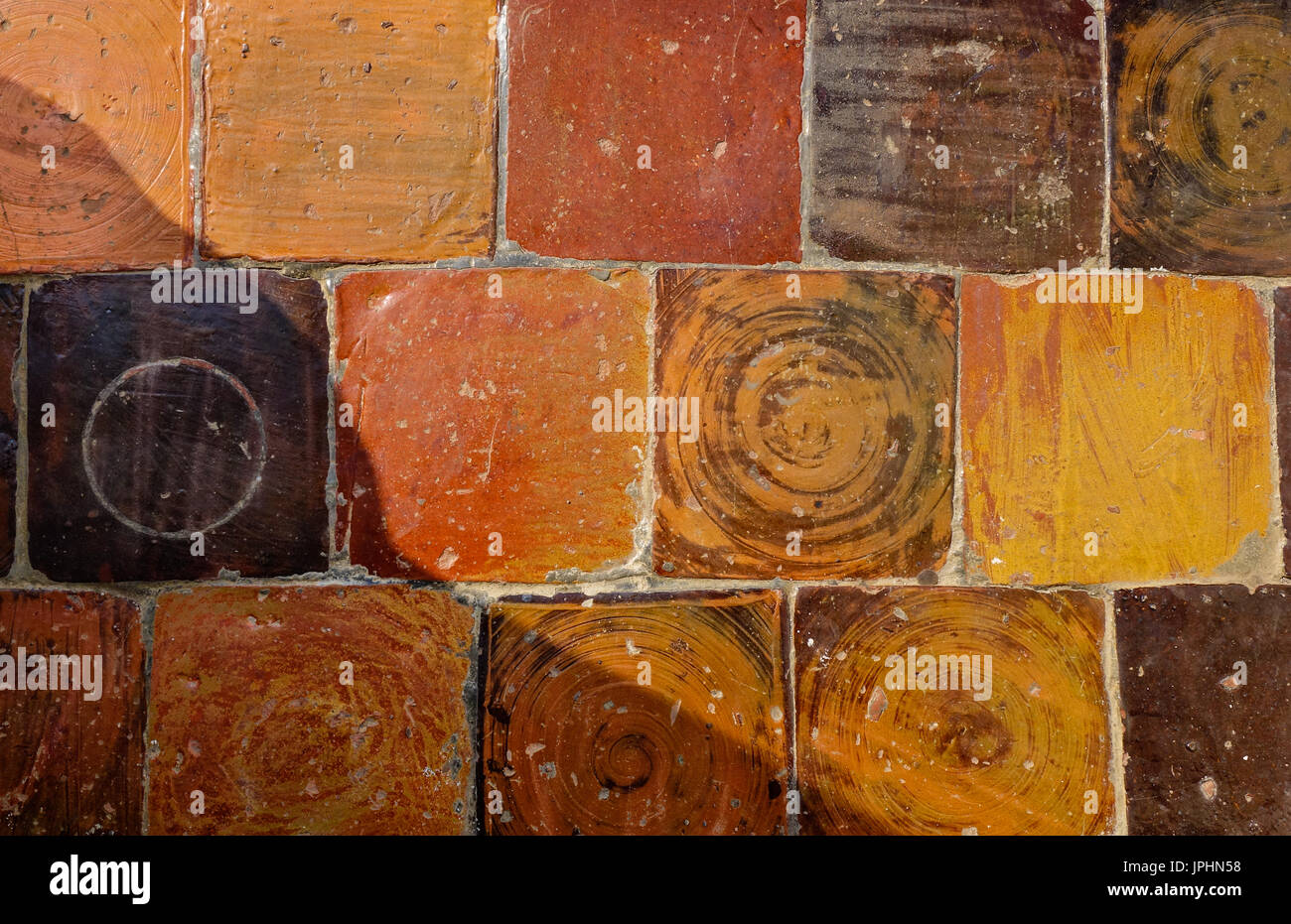 Vintage tile floor under sun light at a temple in Shan State, Myanmar ...