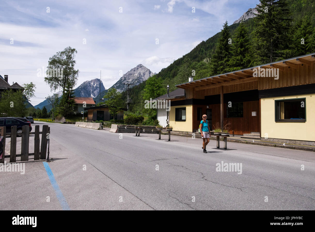 Crossing the border from Austria to Germany next to the disused border ...