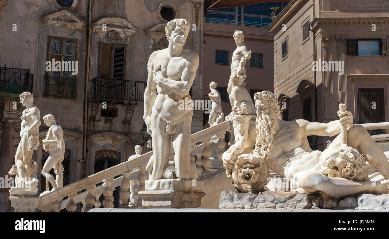 Marble statues of nymphs, humans, mermaids and satyrs on the 16th ...