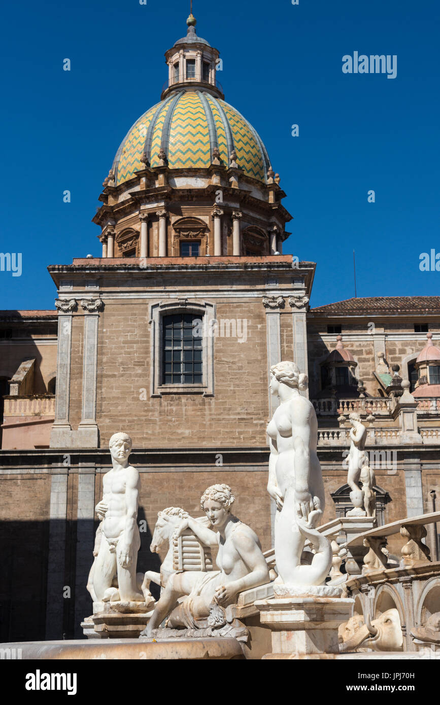 Marble statues of nymphs, humans, mermaids and satyrs on the 16th ...