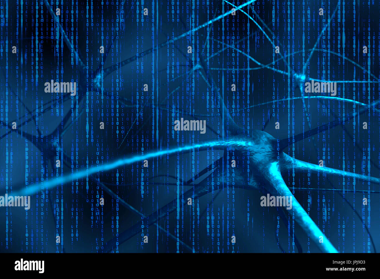 Artificial intelligence and deep learning technology concept. Blue ...