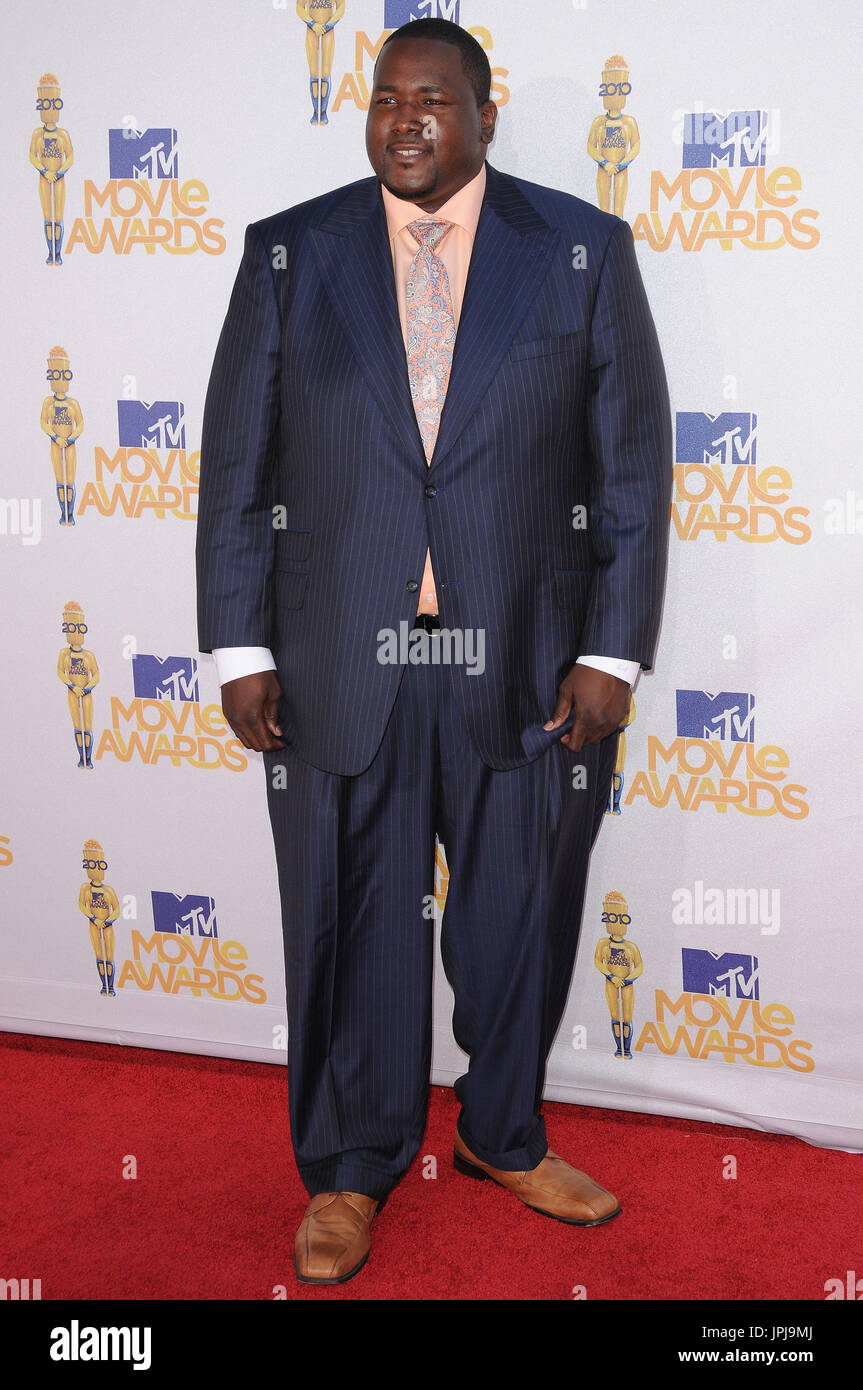 Quinton Aaron at the 2010 MTV Movie Awards held at the Gibson ...