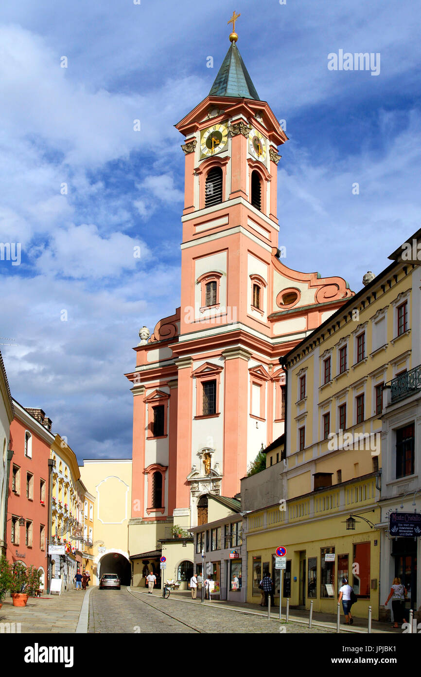 Historic town with parish church of St. Paul, Passau, Lower Bavaria ...