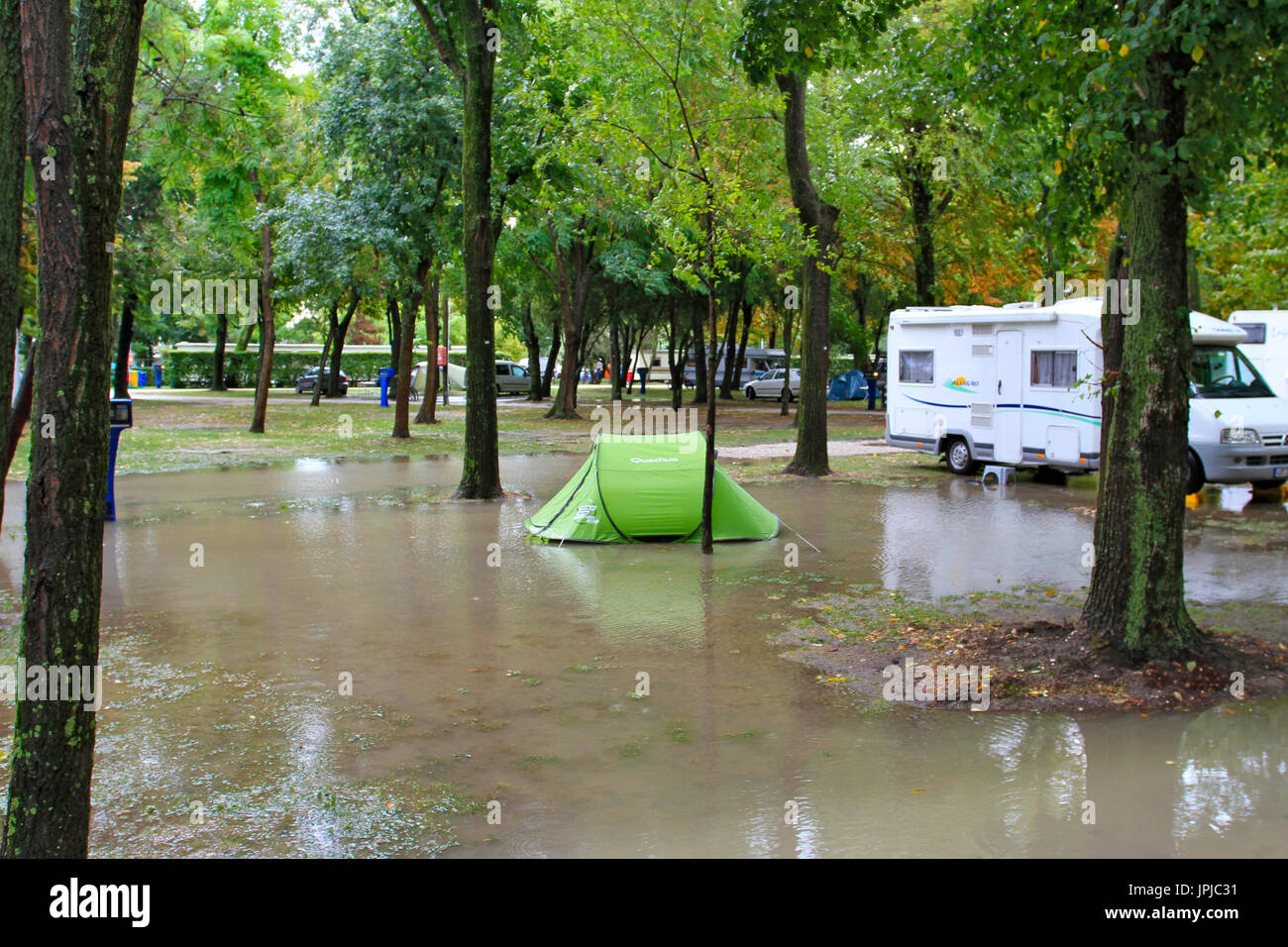 Flood, Flooded campground near Venice, after a thunderstorm, Venice ...