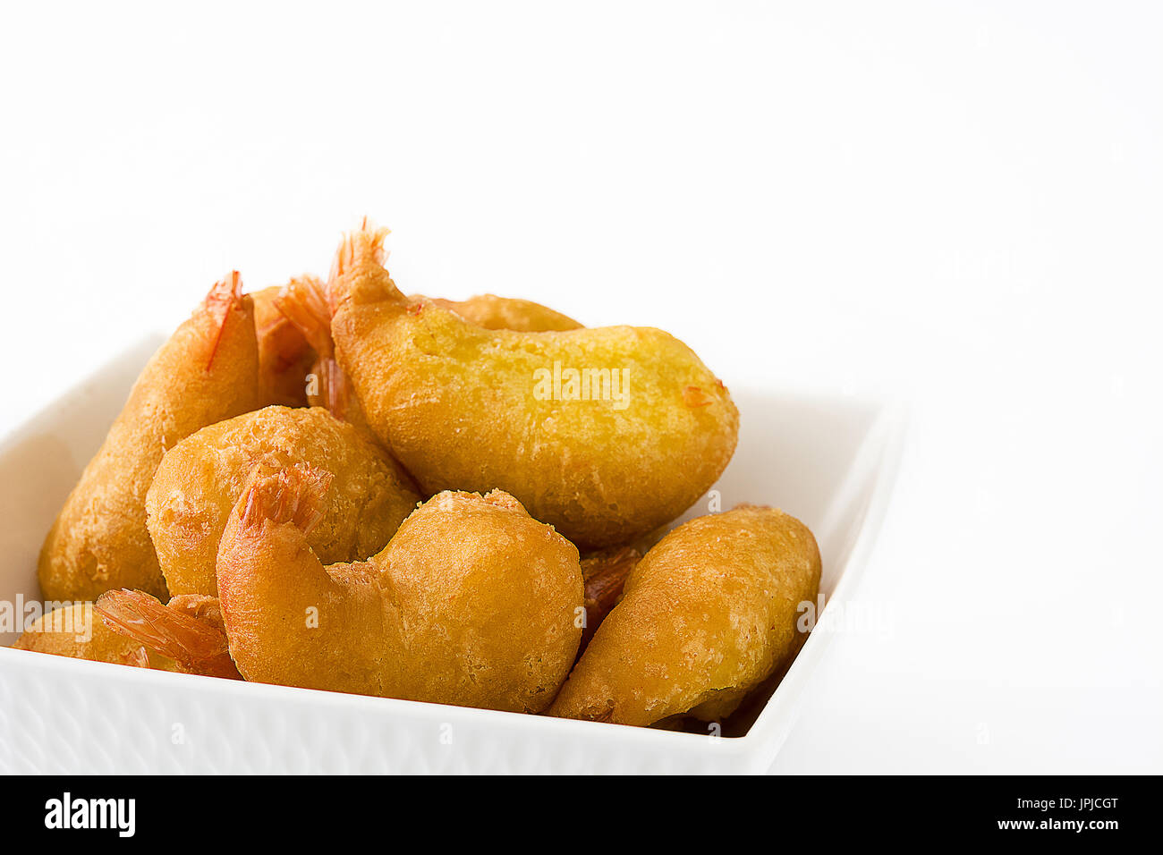 Deep fried shrimps in bowl isolated on white background Stock Photo - Alamy